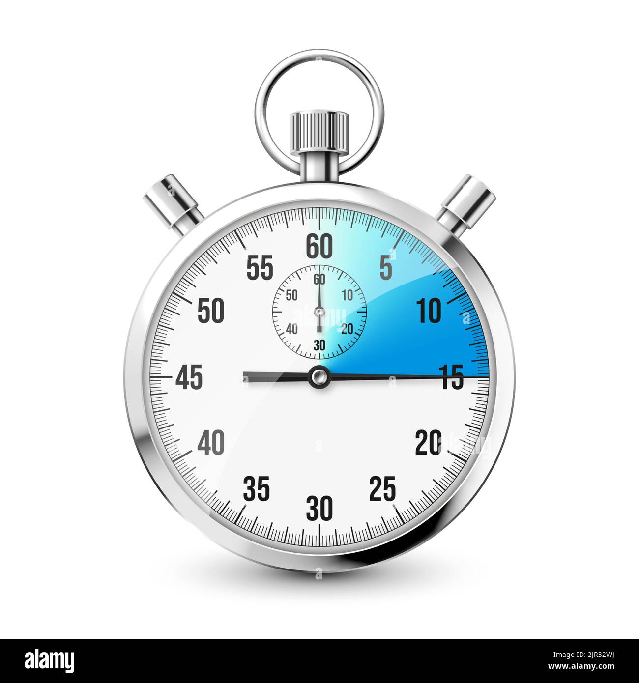 Realistic classic stopwatch icon. Shiny metal chronometer, time counter ...