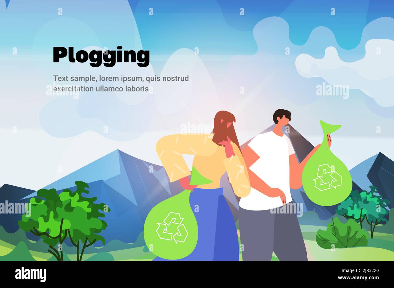 people picking up garbage into bags plogging ecological challenge save ...