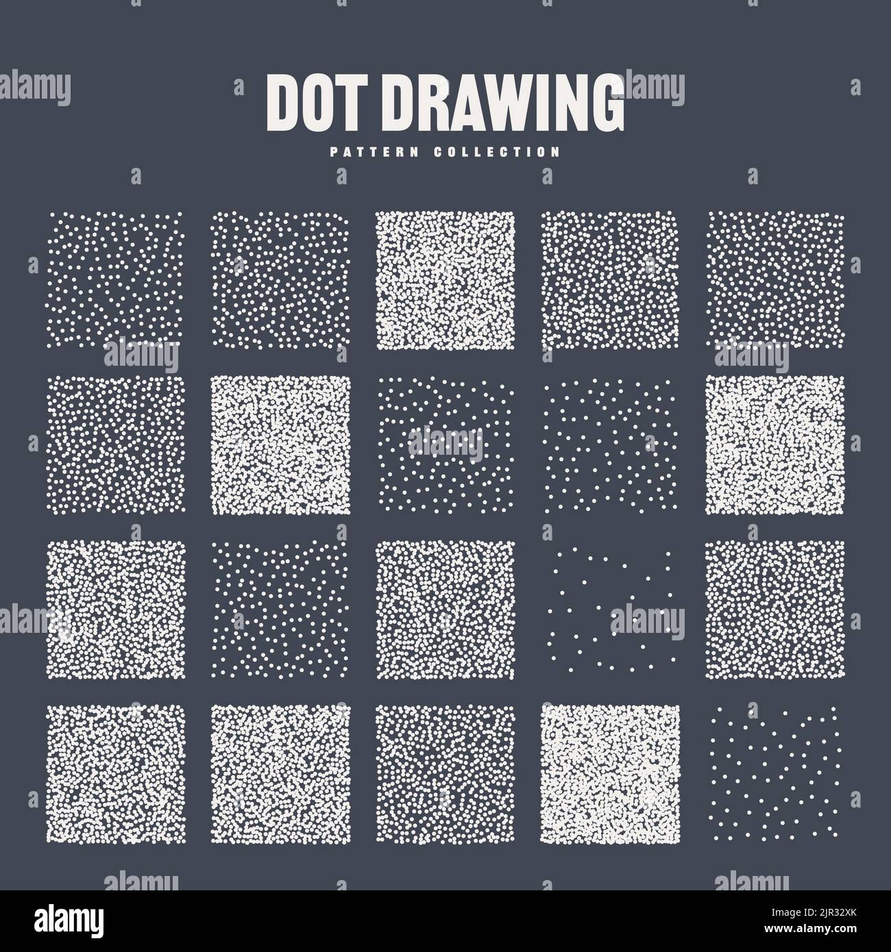 Square shaped dotted objects, stipple elements. Stippling, dotwork ...