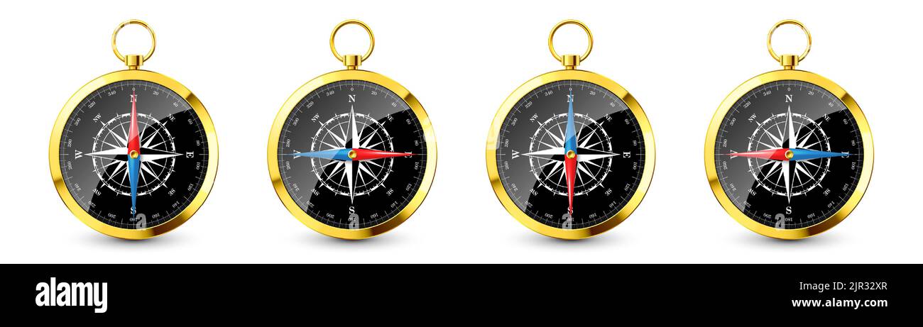 Realistic golden vintage compass with marine wind rose and cardinal ...