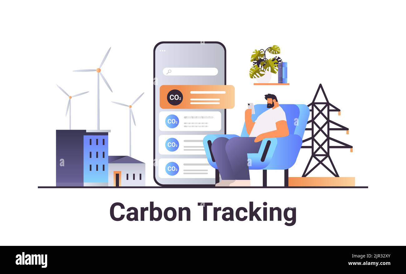 businessman using mobile app carbon tracking concept responsibility of ...