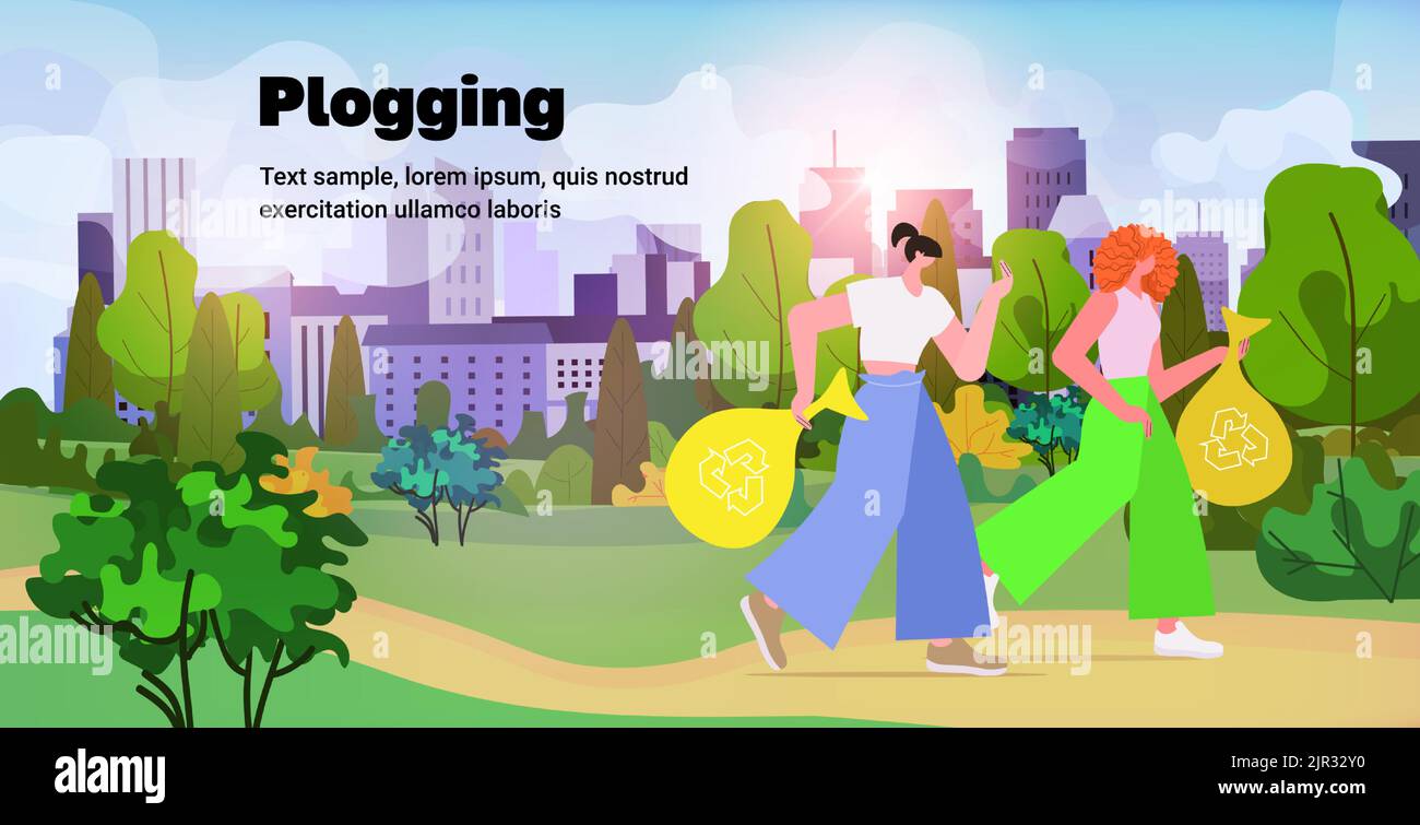 people picking up garbage into bags plogging ecological challenge save ...