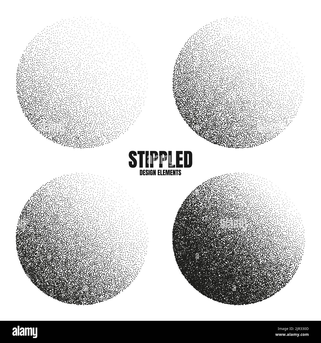 Round shaped dotted objects, stipple elements. Fading gradient ...