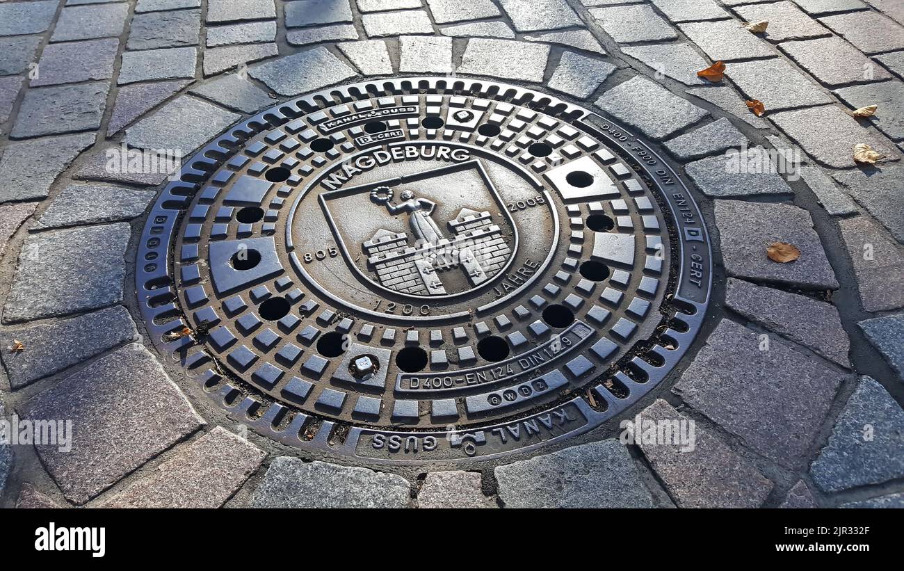 Manhole Cover Of Magdeburg With Coat Of Arms Of The City, Magdeburg ...