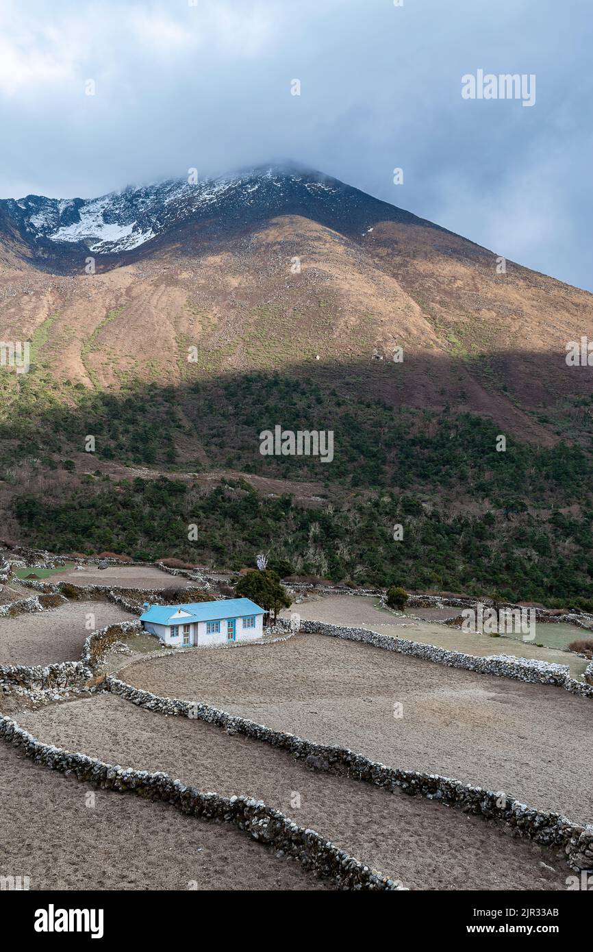 A stunning view of the Pangboche village, Everest Base Camp trek, Nepal ...