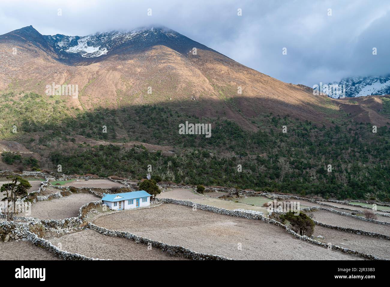 A stunning view of the Pangboche village, Everest Base Camp trek, Nepal ...