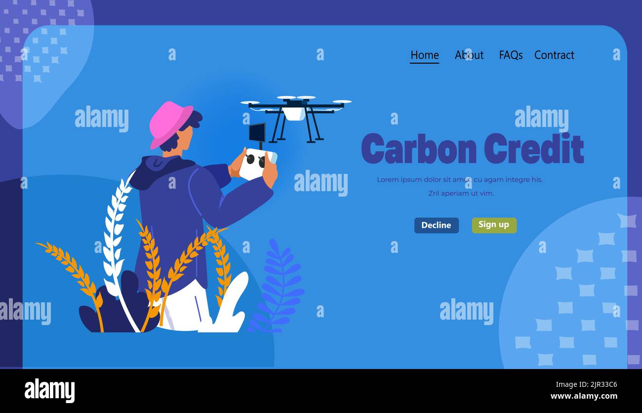 man controlling air drone with wireless remote controller carbon credit ...