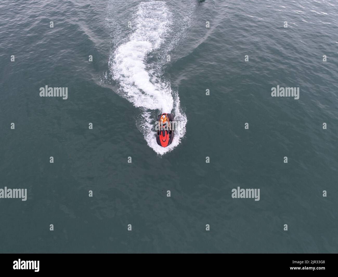 A top view of a red pilot boat floating in the sea Stock Photo - Alamy