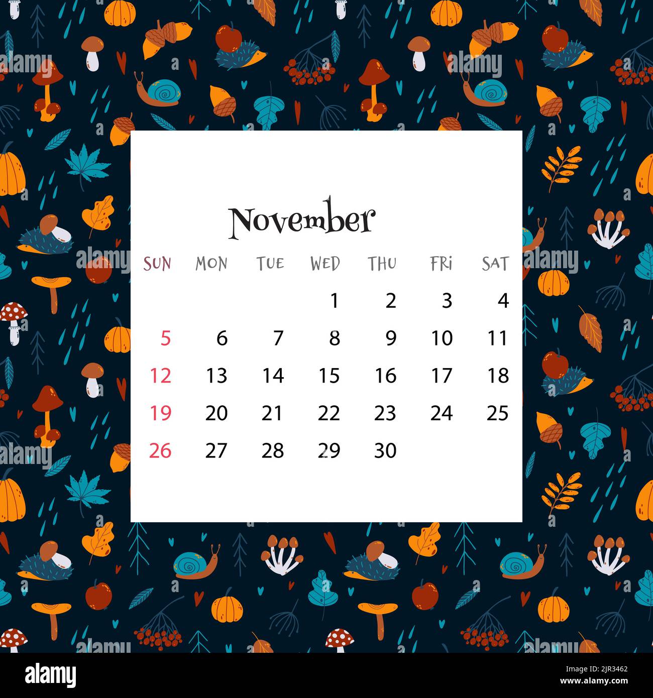 2023 Calendar for November. Vector illustration of month calendar on ...