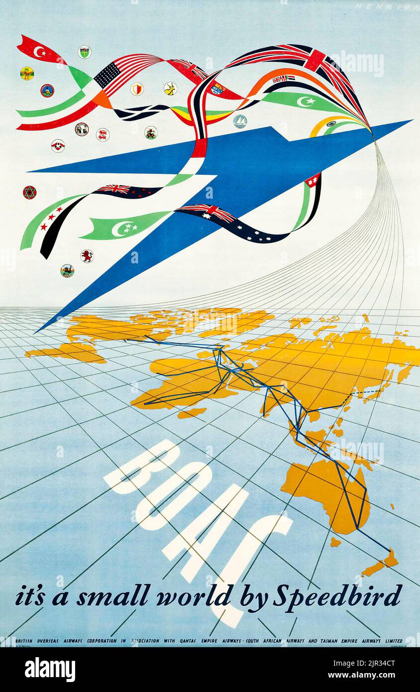 Vintage travel poster - BOAC SPEEDBIRD - 1947 - airline poster Stock ...