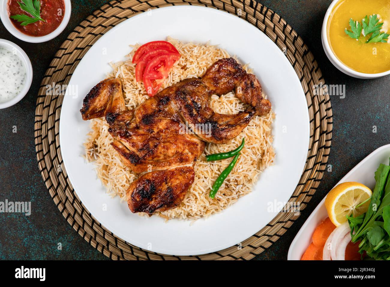 western arabic food , yemeni food. chicken with rice Stock Photo - Alamy