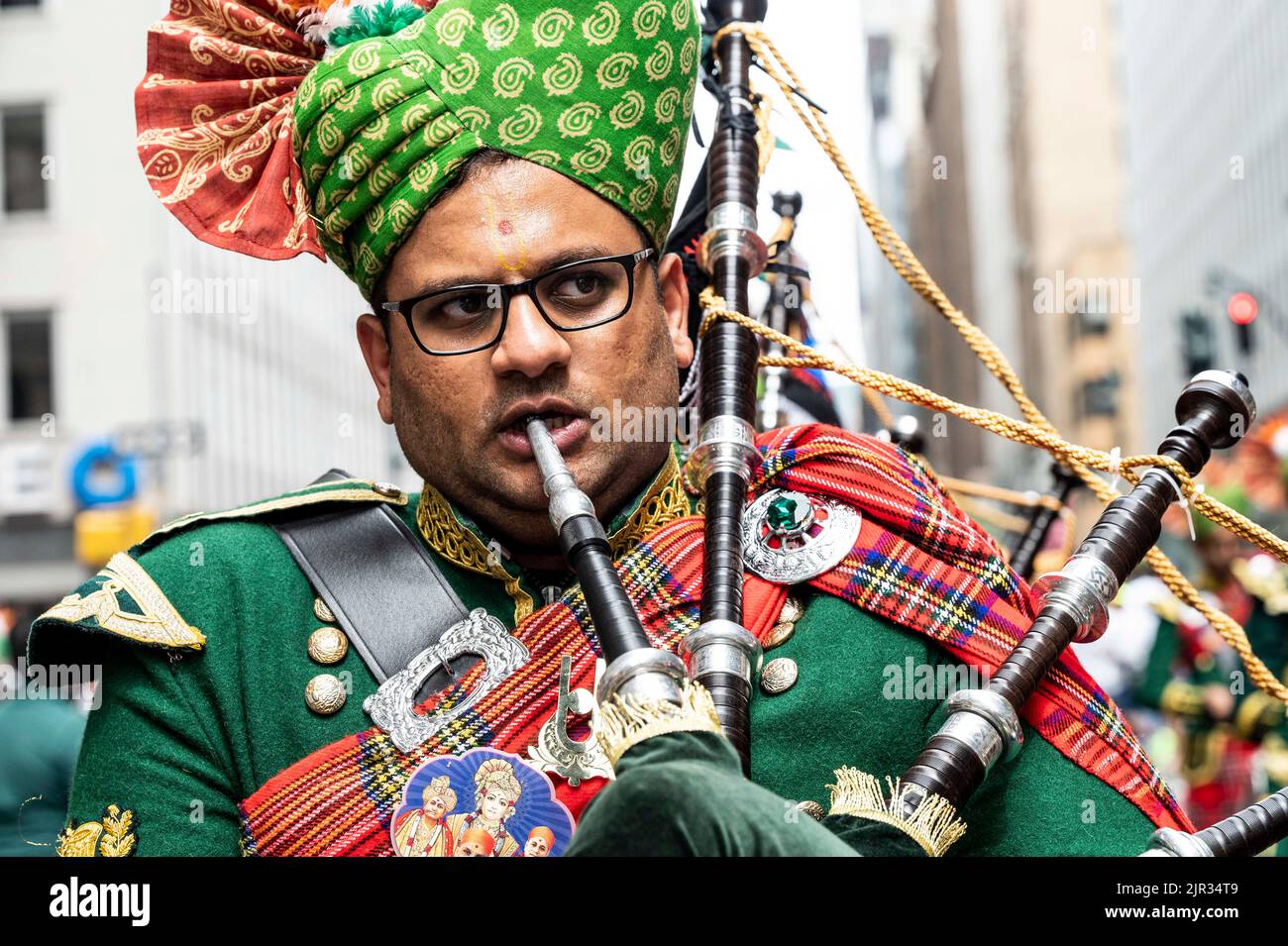 August 21, 2022, New York City, New York, United States: A bagpiper in ... August 21, 2022, New York City, New York, United States: A bagpiper in ...