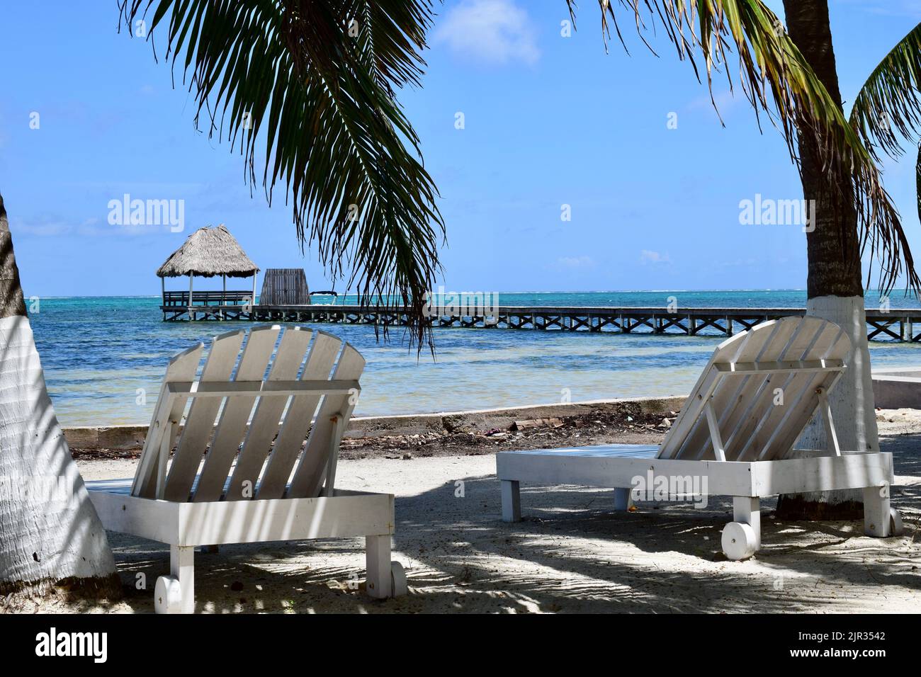 A tranquil day at the beach on Ambergris Caye, San Pedro, Belize, with ...
