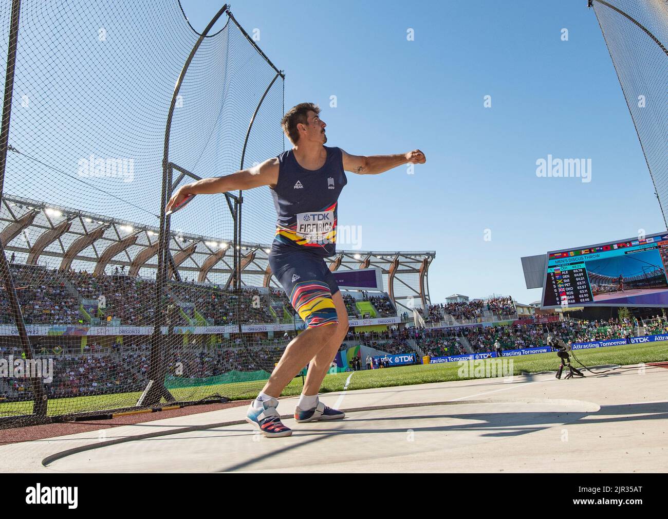 Alin Alexandru Firfirica of Romania competing in the men’s discus heats ...