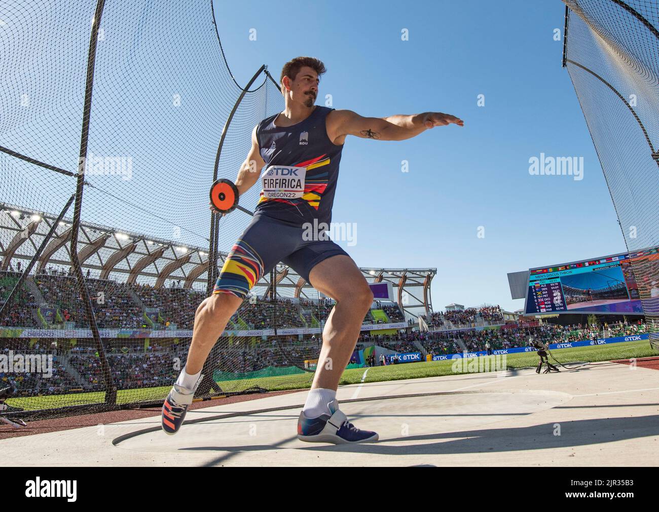 Alin Alexandru Firfirica of Romania competing in the men’s discus heats ...