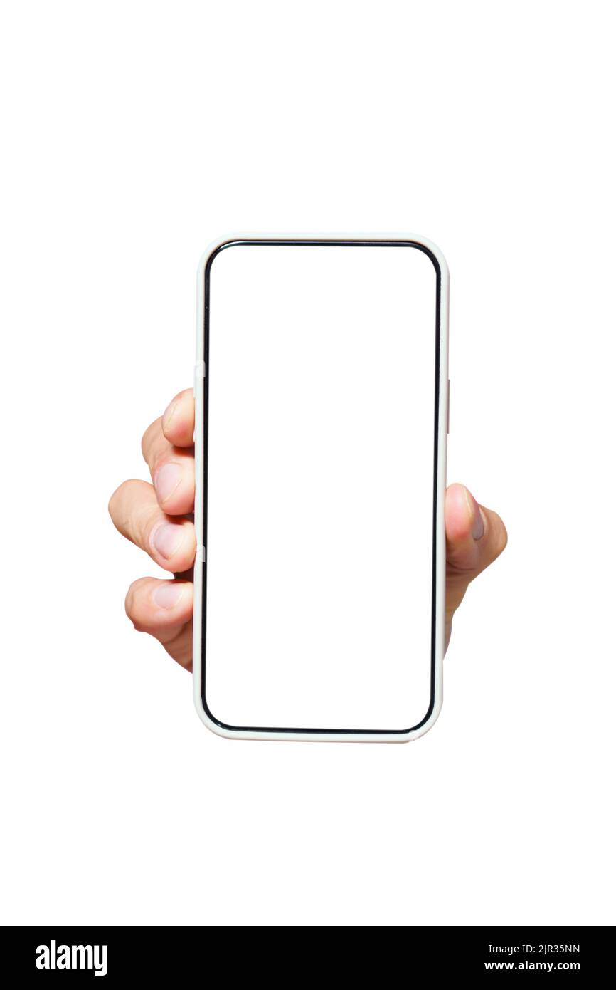 Smiling man smartphone chatting Cut Out Stock Images & Pictures - Alamy