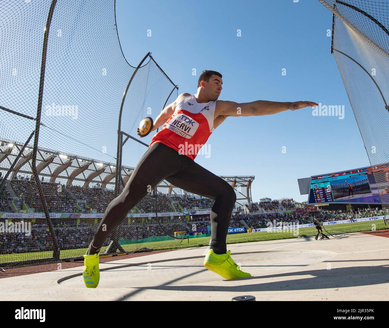 Lucas Nervi of Chile competing in the men’s discus heats at Hayward ...