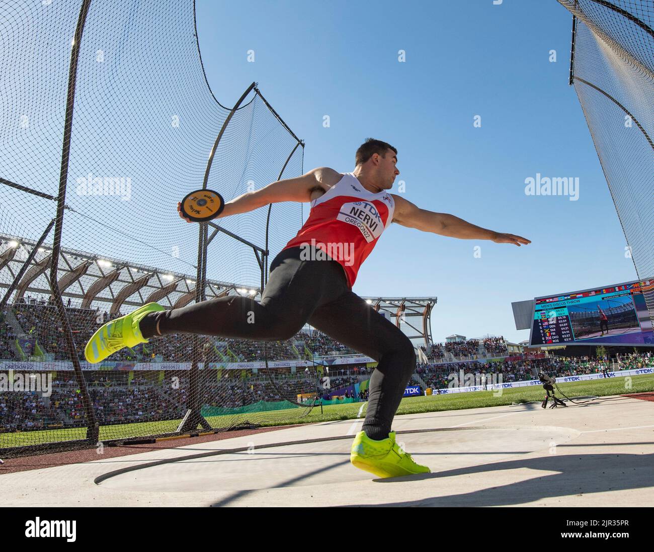 Lucas Nervi of Chile competing in the men’s discus heats at Hayward ...