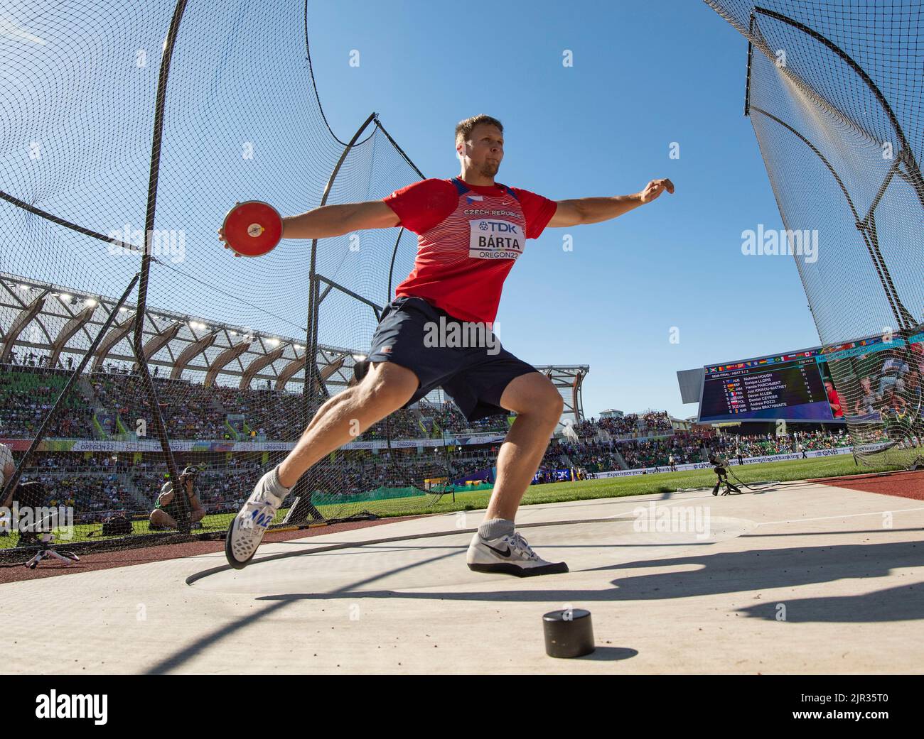 Marek Barta of the Czech Republic competing in the men’s discus heats ...