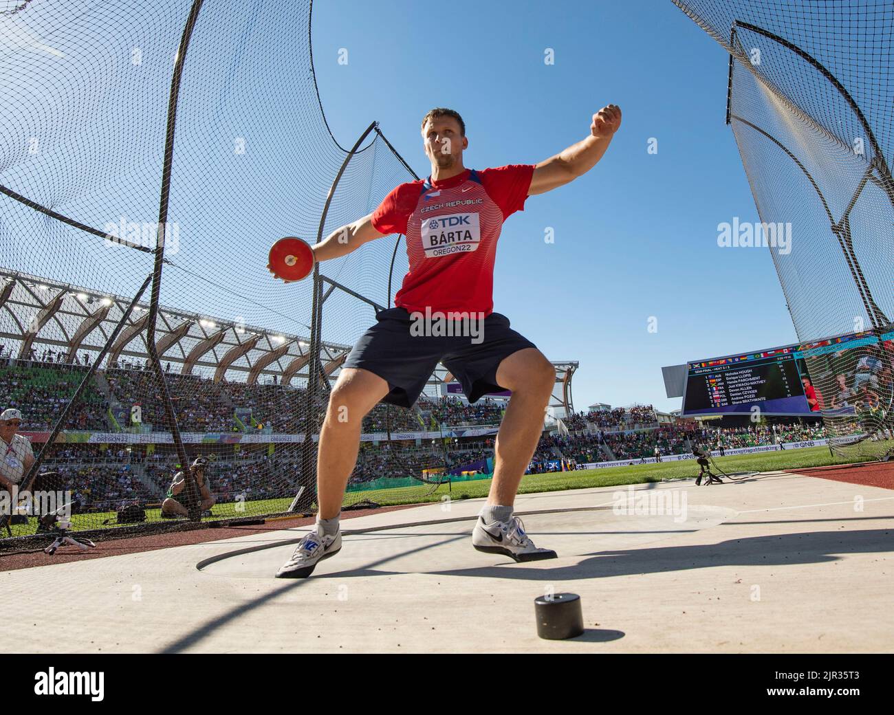 Marek Barta of the Czech Republic competing in the men’s discus heats ...