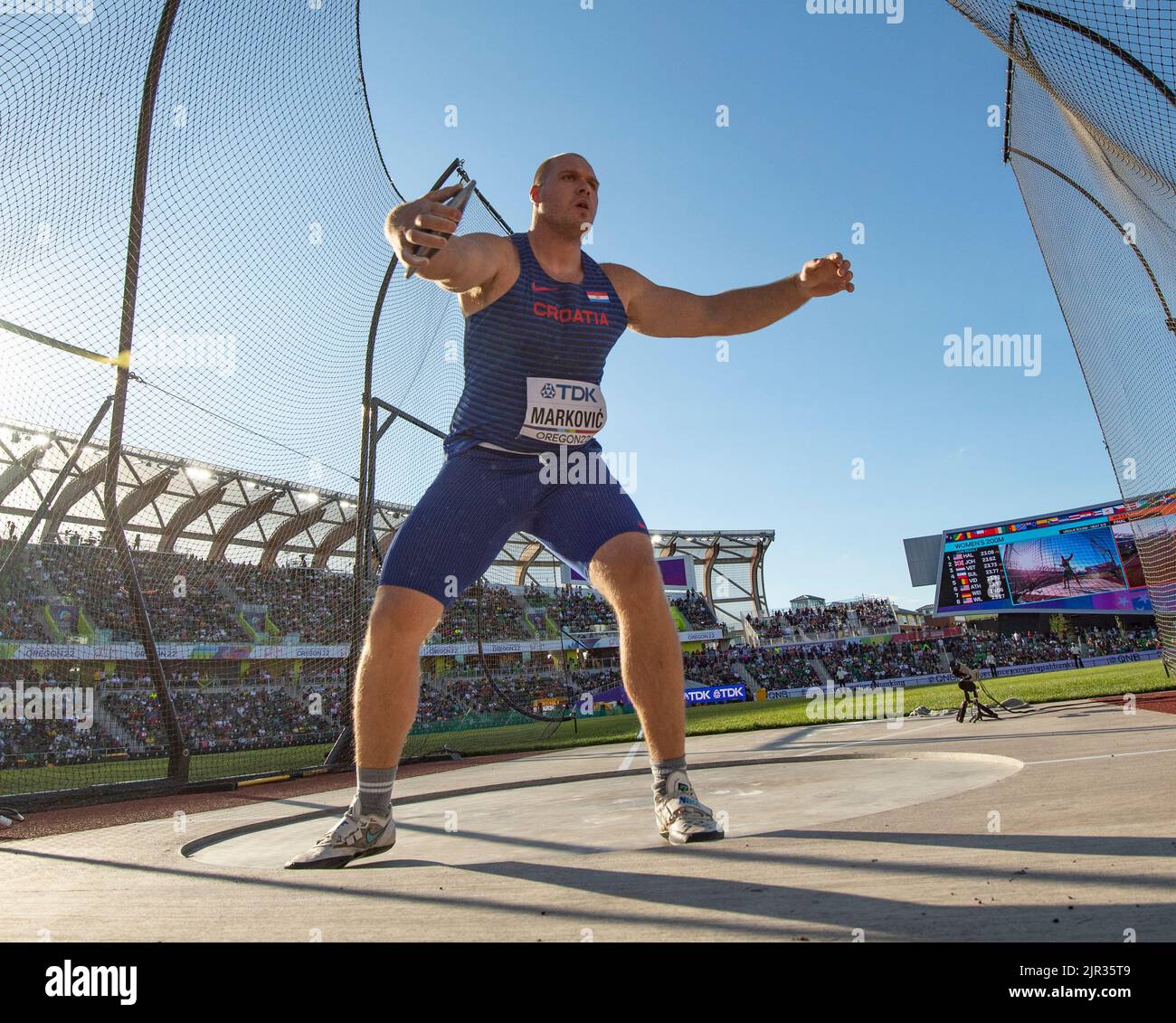 Martin Markovic of Croatia competing in the men’s discus heats at ...