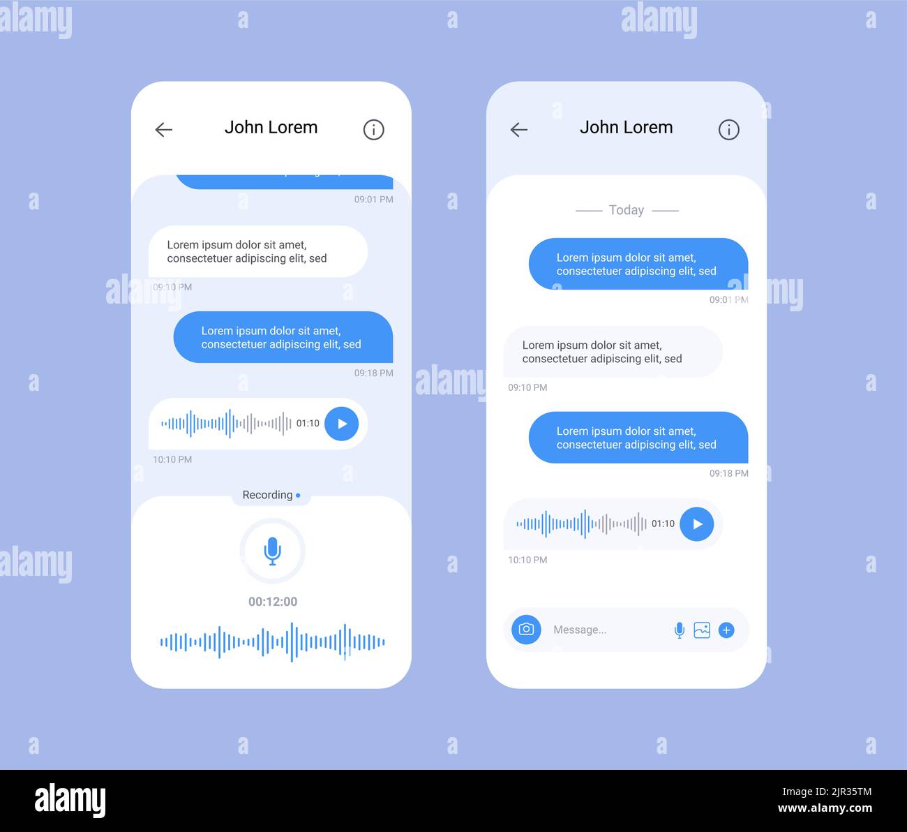 Voice message phone app screen voicemail call illustration. Audio wave ...