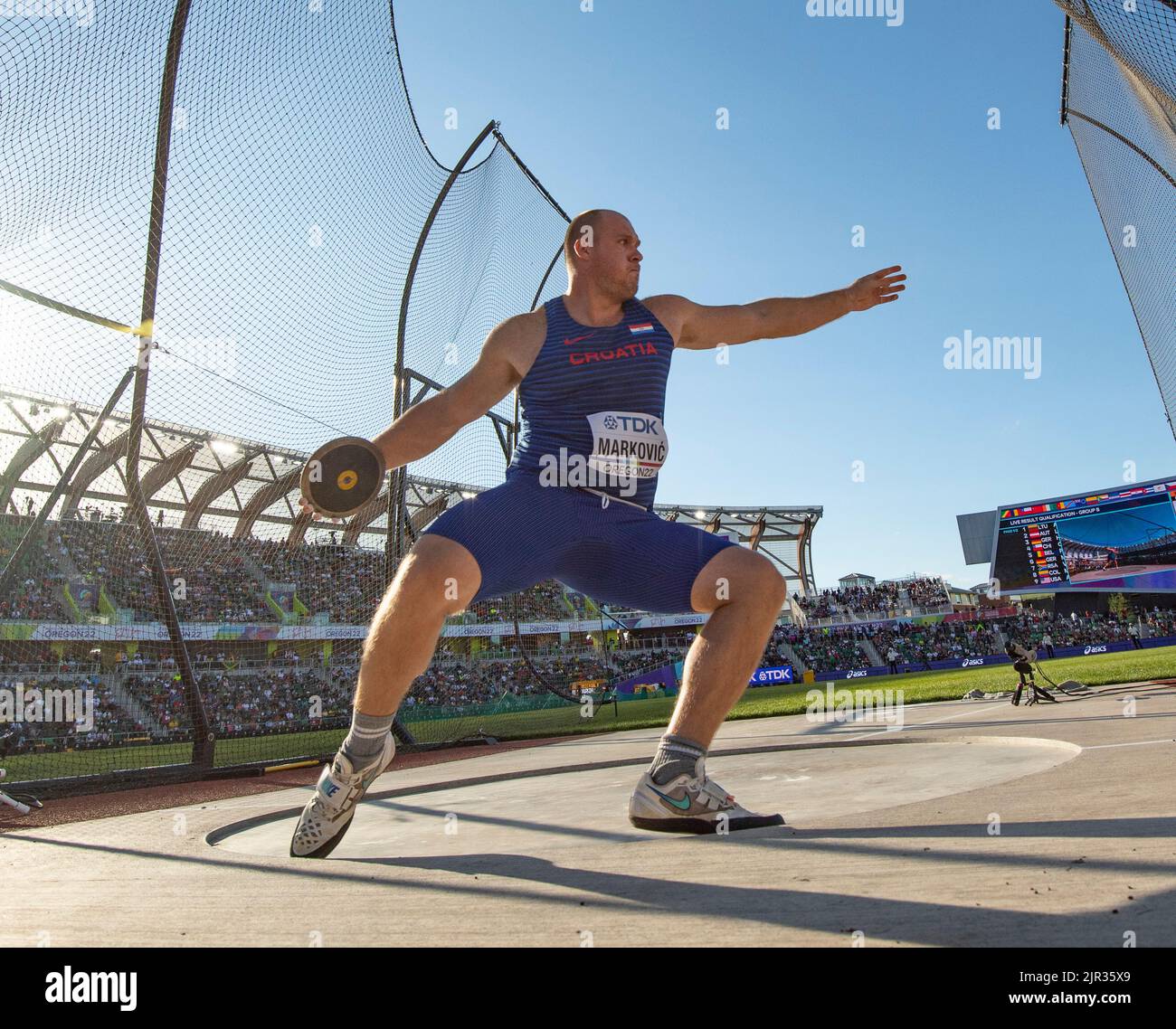 Martin Markovic of Croatia competing in the men’s discus heats at ...