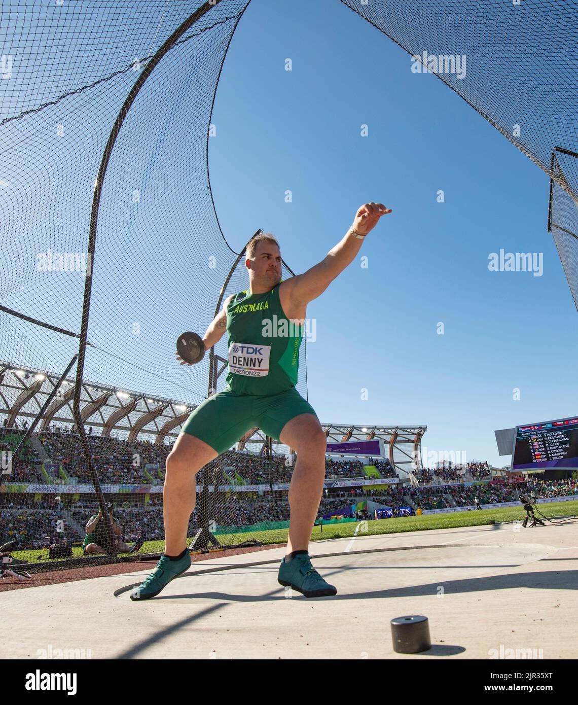 Matthew Denny of Australia competing in the men’s discus heats at ...