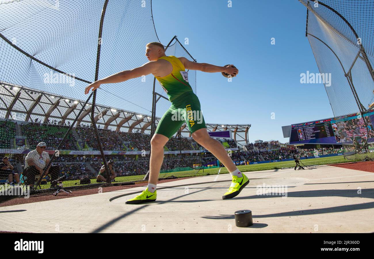Mykolas Alekna of Lithuania competing in the men’s discus heats at ...