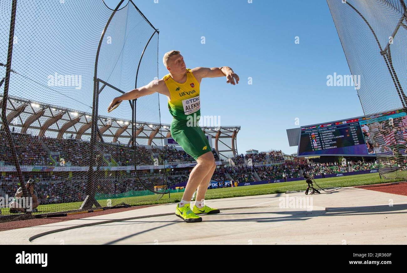 Mykolas Alekna of Lithuania competing in the men’s discus heats at ...