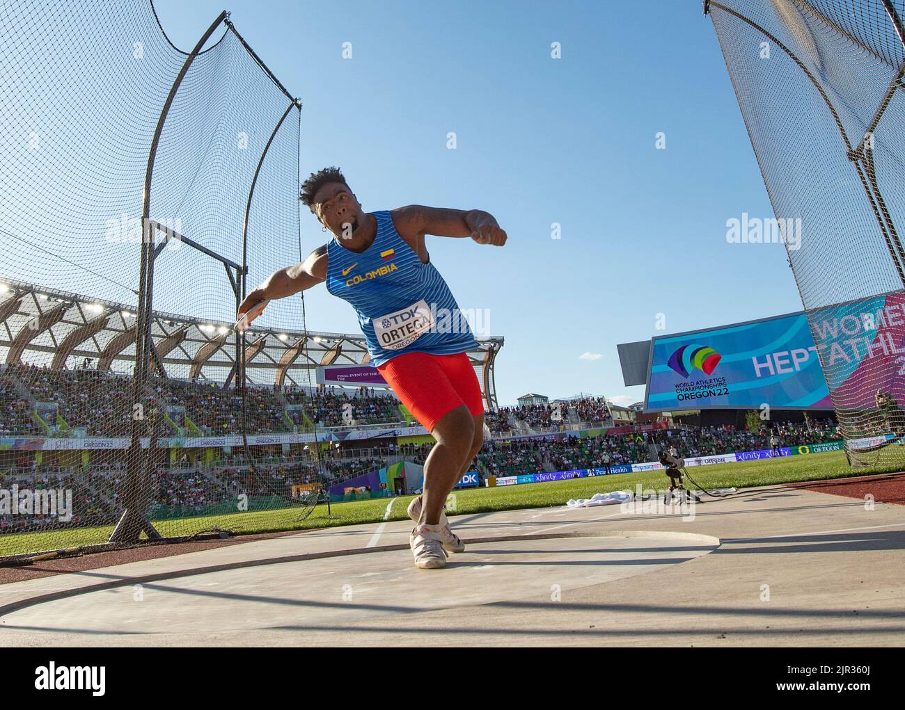 Mauricio Ortega of Colombia competing in the men’s discus heats at ...