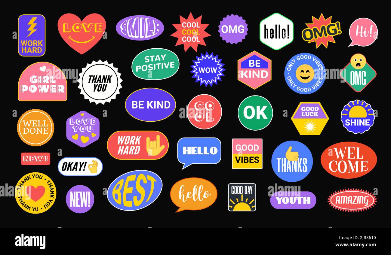 Sticker Vector Pack retro badge cool happy label icon. Sticker patch ...