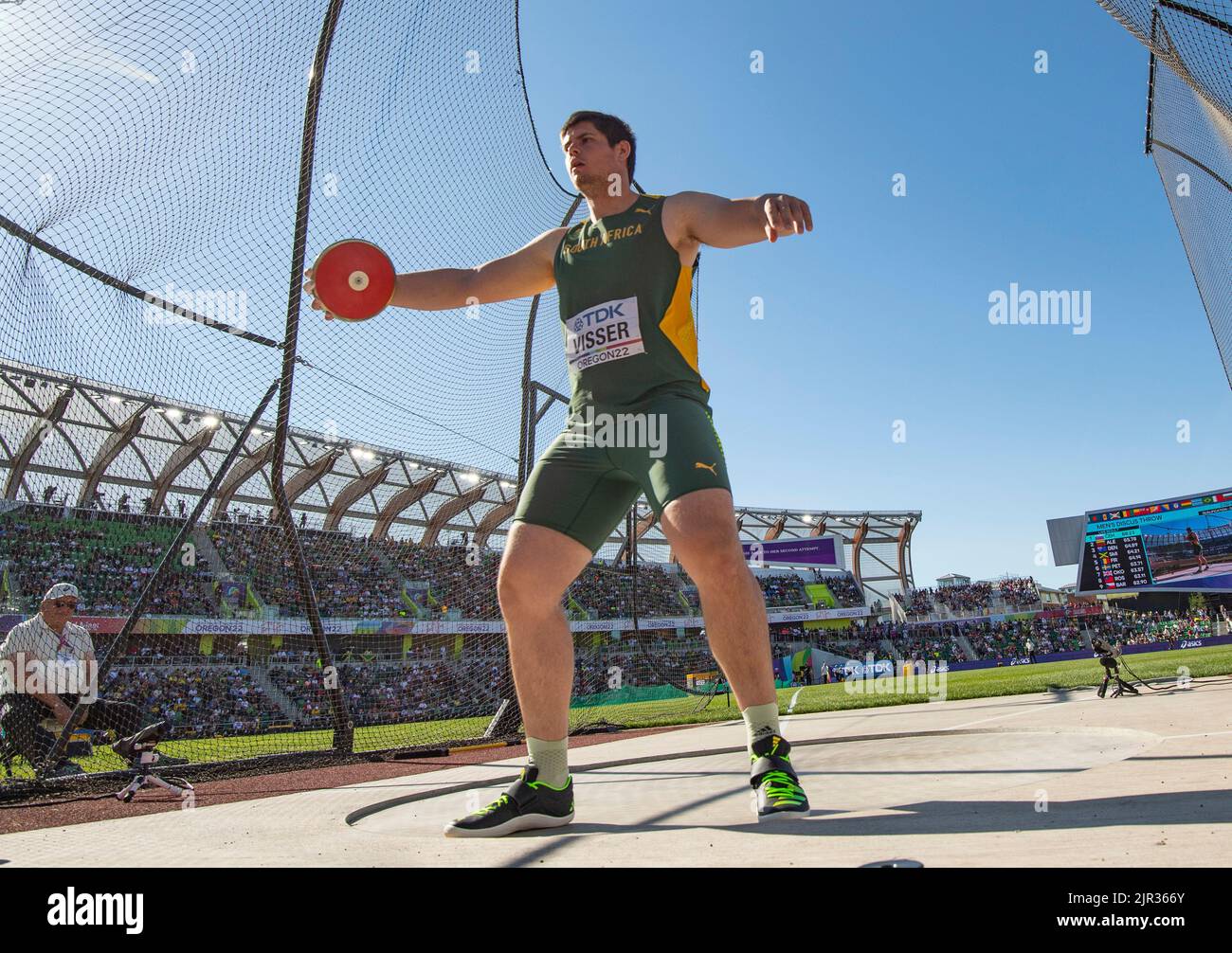 Werner Visser of South Africa competing in the men’s discus heats at ...
