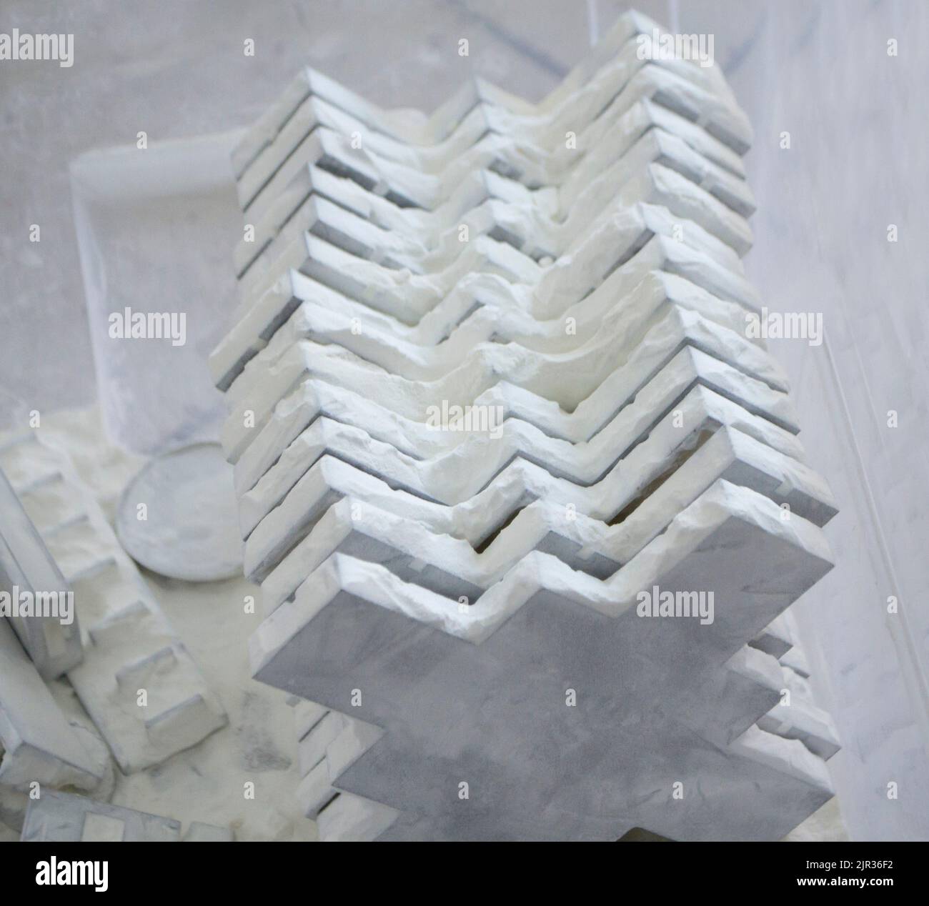 Detail objects printed on powder 3D printer and covered white polyamide ...
