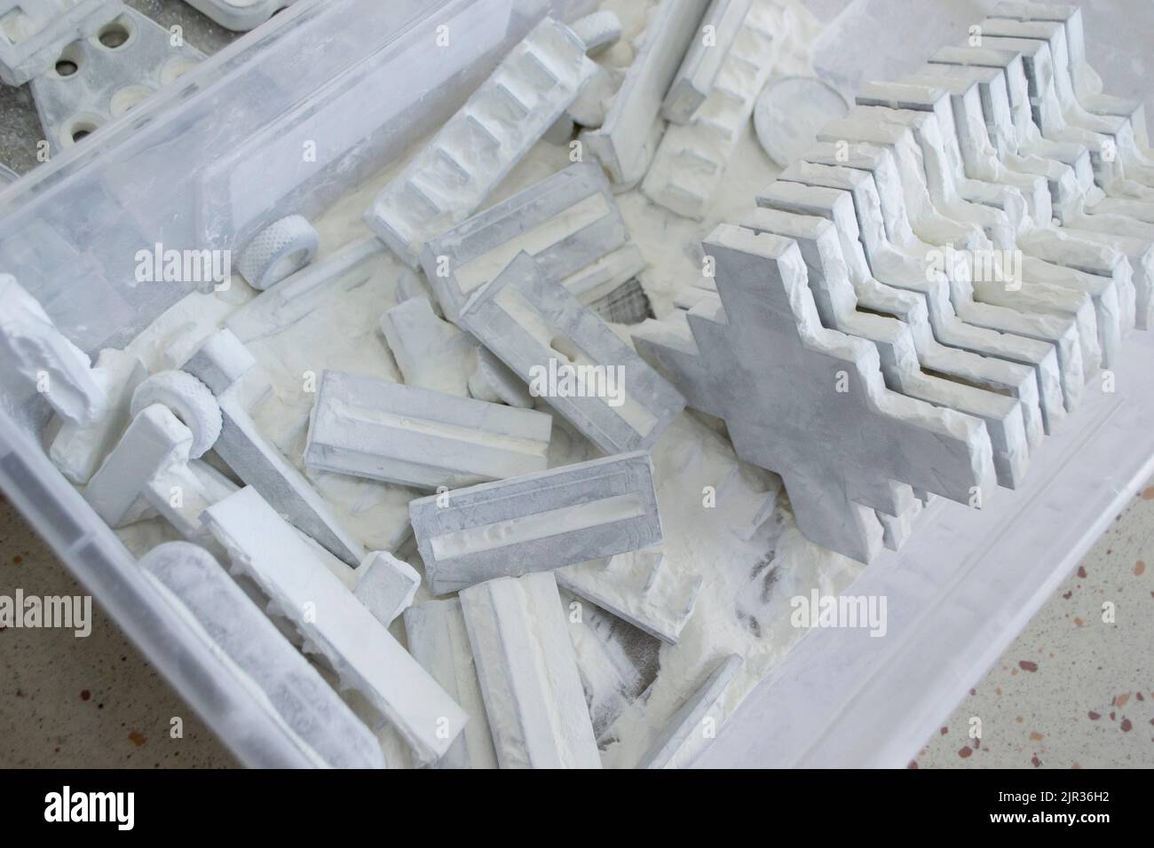 Detail objects printed on powder 3D printer and covered white polyamide ...