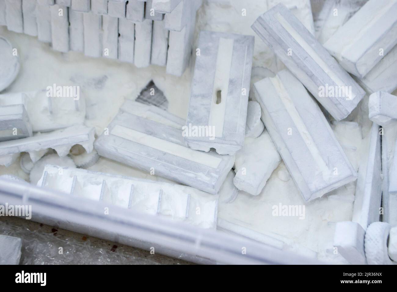 Detail objects printed on powder 3D printer and covered white polyamide ...