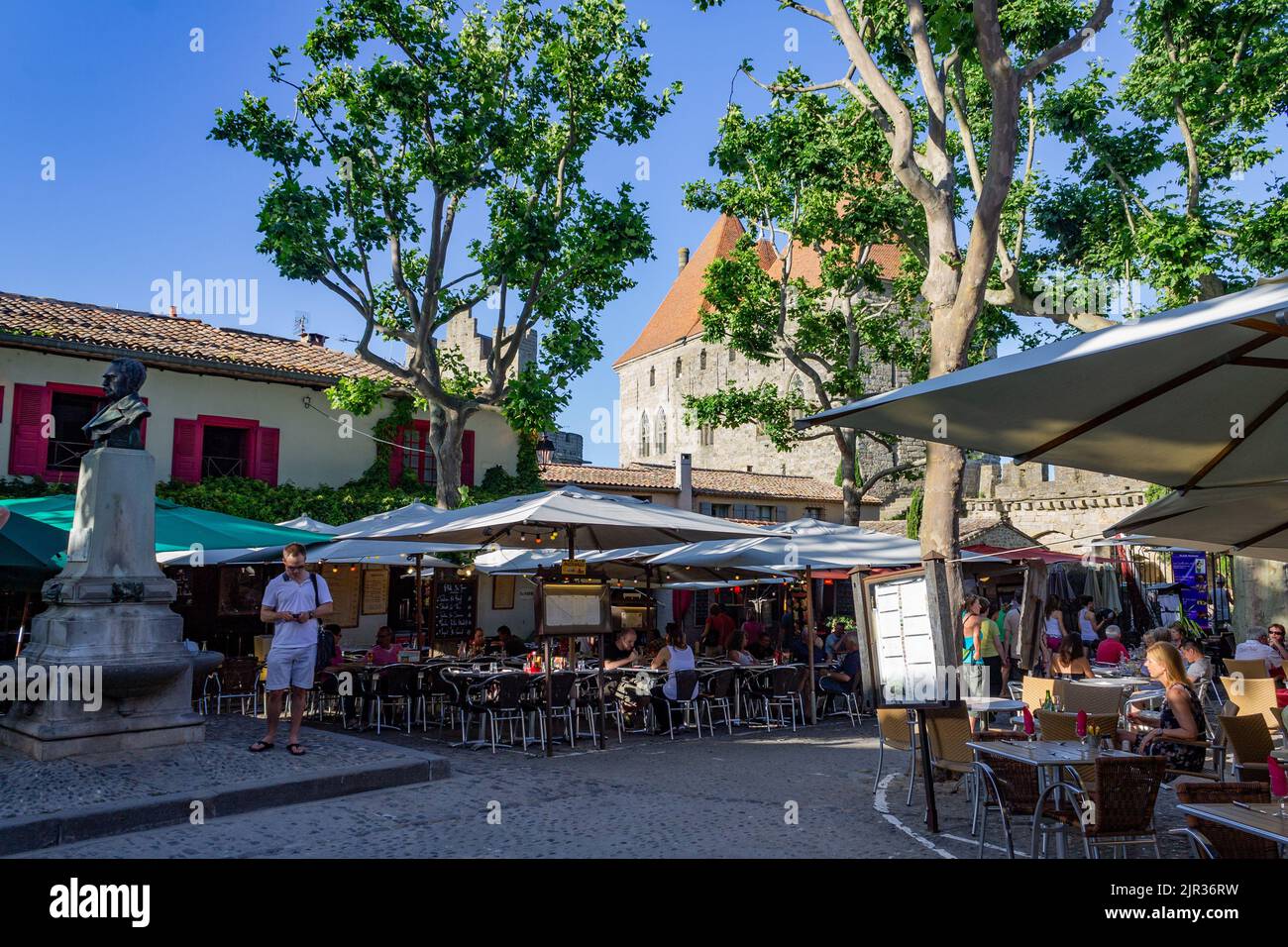 Inside Carcassonne medieval fortified city in southern France Stock ...