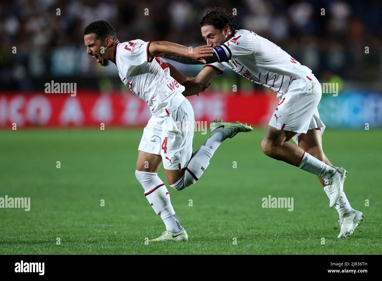 Bergamo, Italy . August 21, 2022 Ismael Bennacer of Ac Milan celebrates ...
