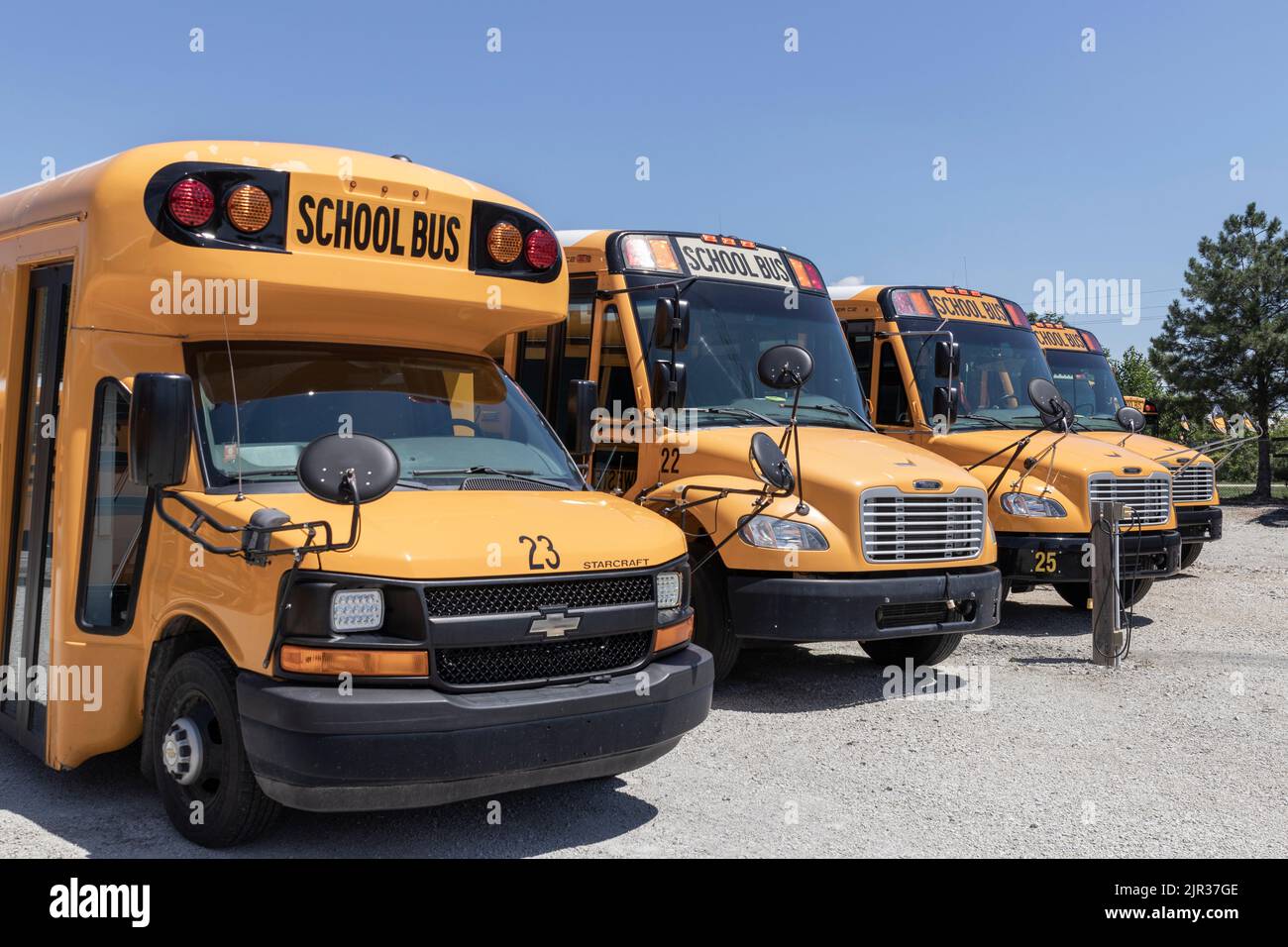 Kokomo - Circa August 2022: School Bus staging area waiting for ...