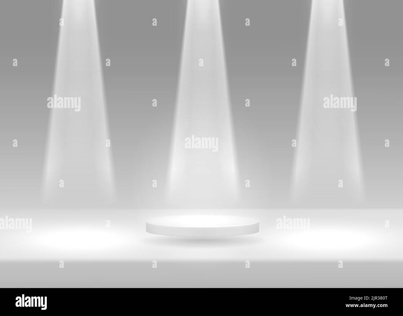 Podium pedestal. Realistic 3d vector concept illuminated pedestal by spotlights on white ...