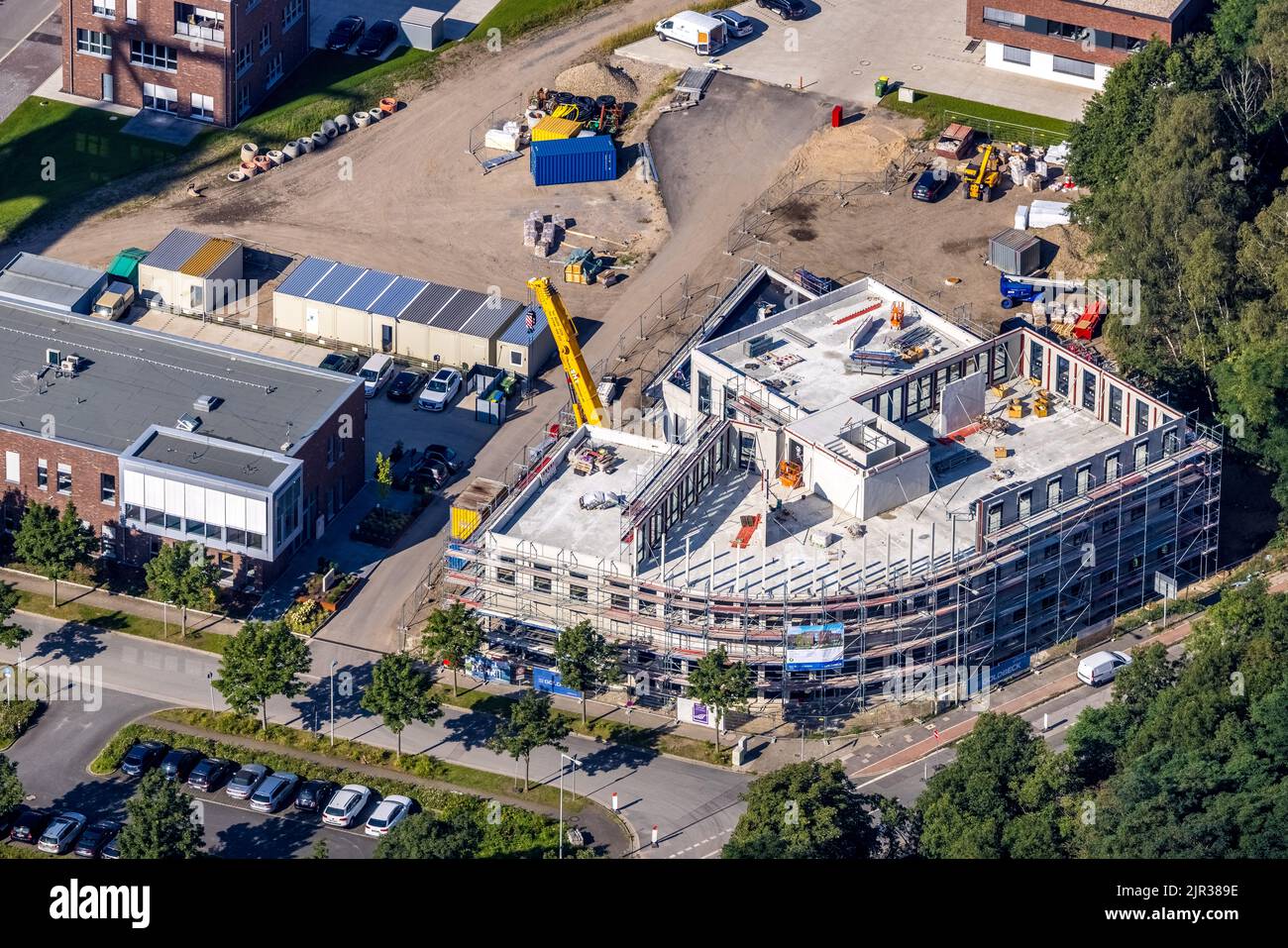 Aerial view, construction site and new building at Vestische Straße ...