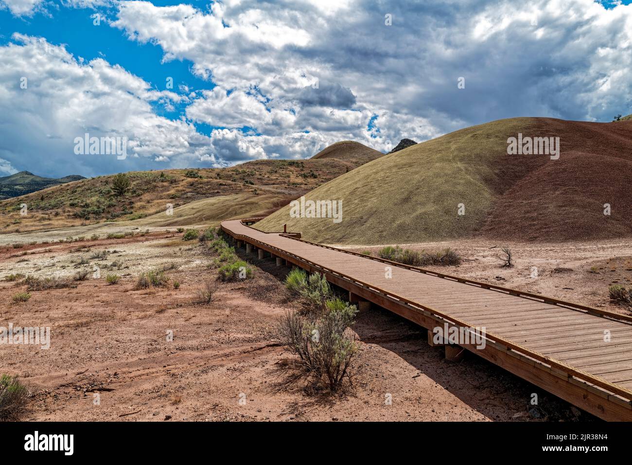 Boardwalk trail through the claystone hills at the Painted Hills Unit ...