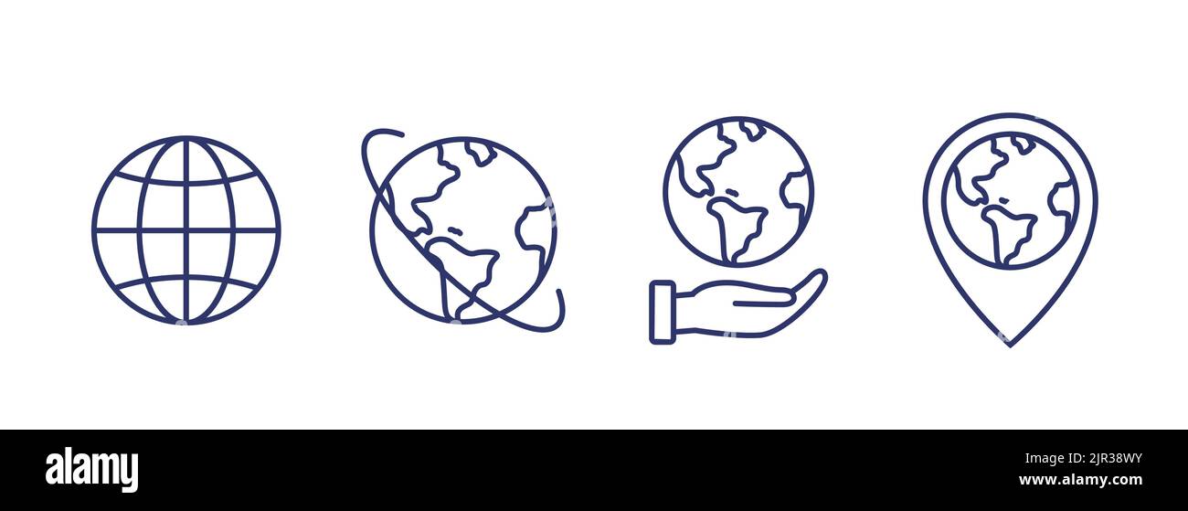World globe line icon. Vector Earth global country map planet line icon ...