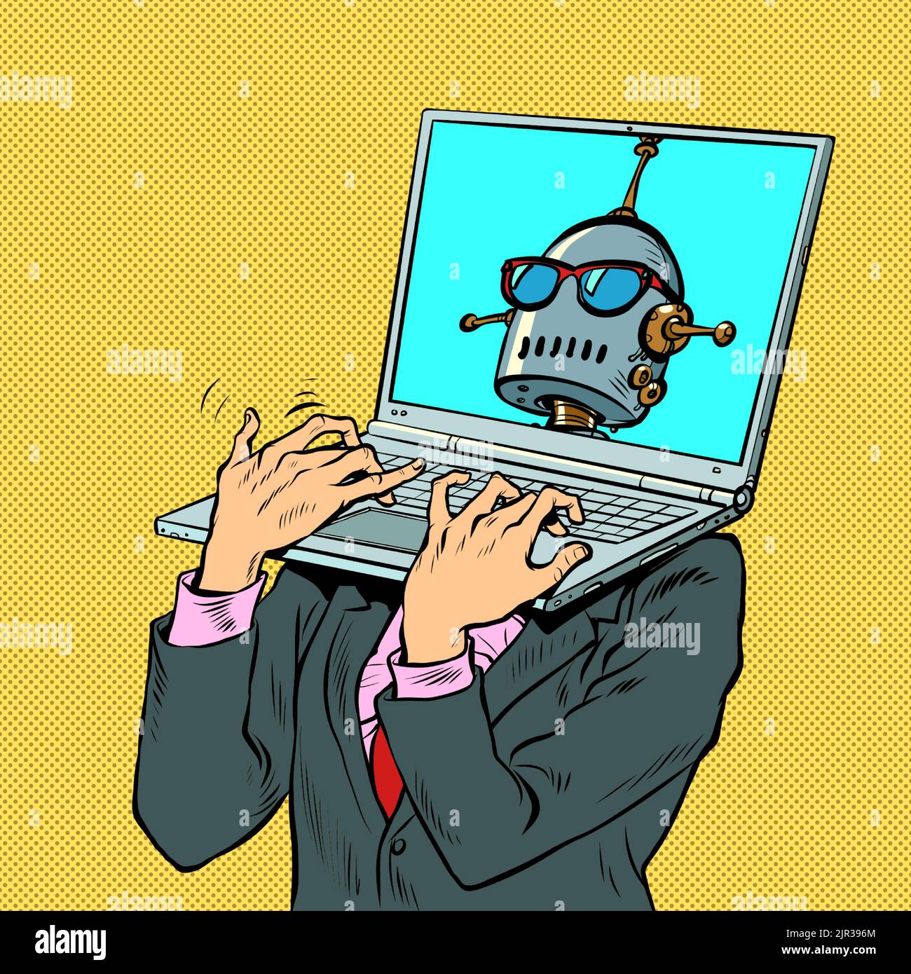 Pop art robots laptop laptop instead of a head. Electronic device ...