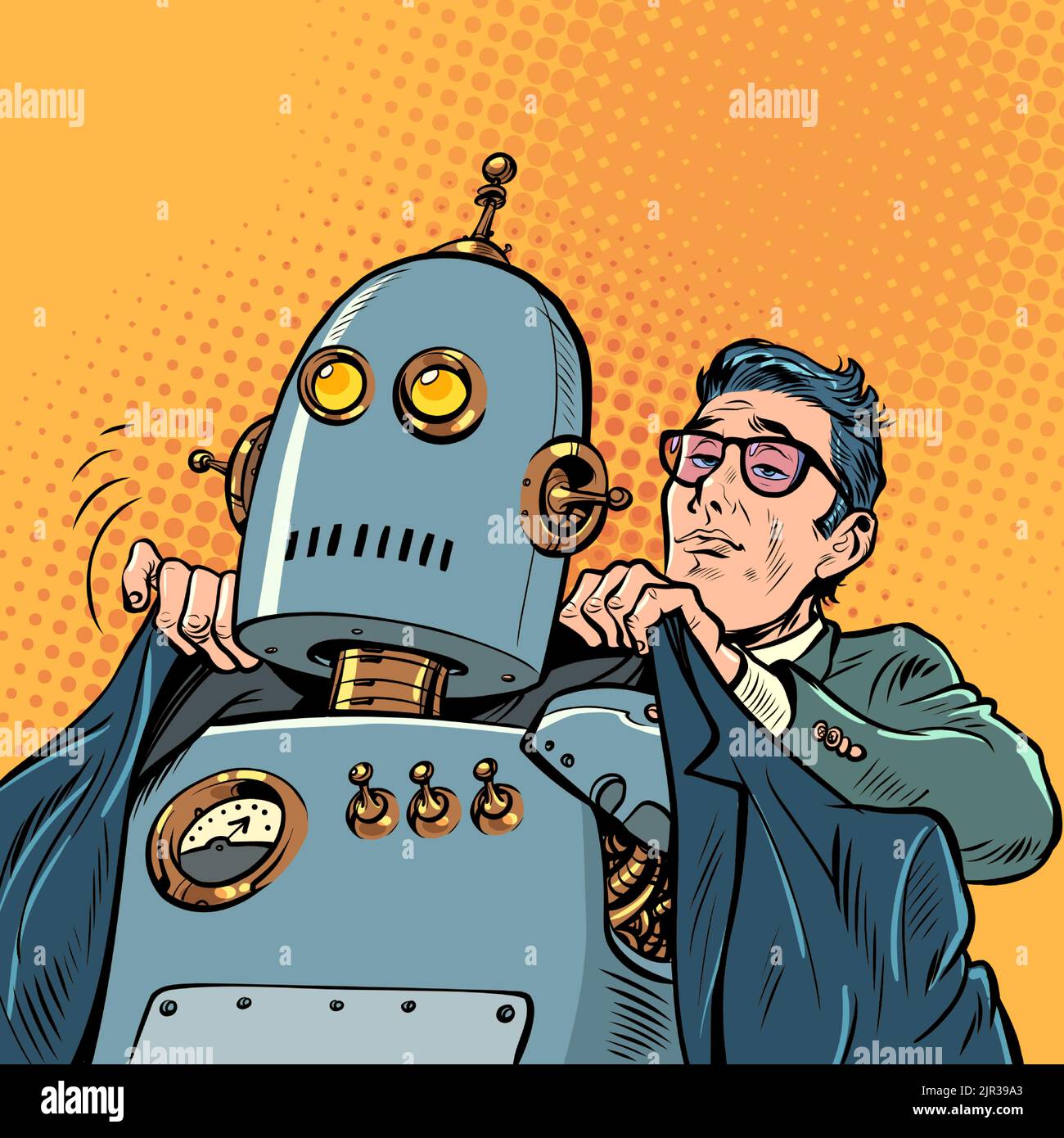 Businessman dress up robot boss. Artificial intelligence assistant ...