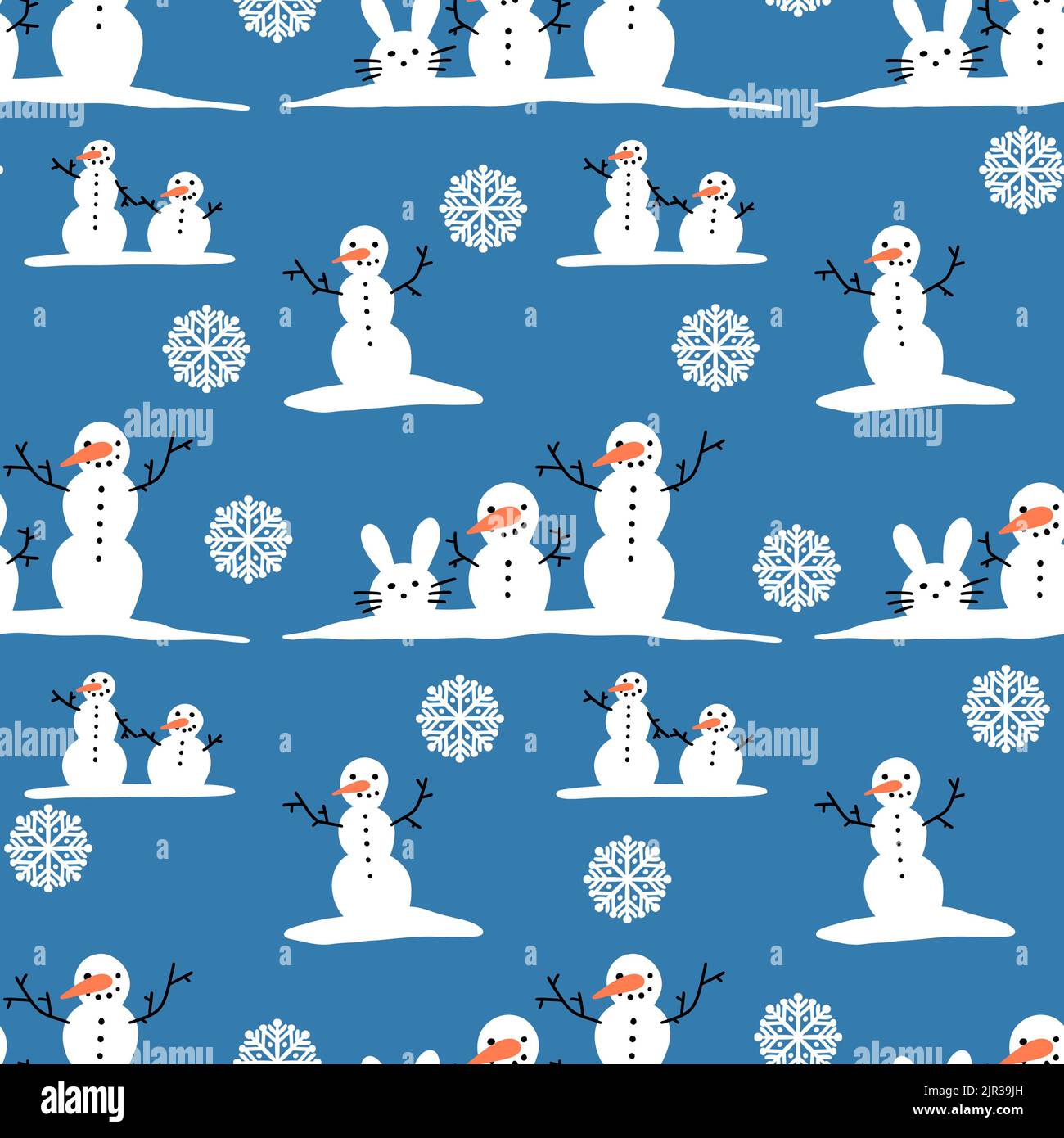 Winter seamless snowman and snowflakes pattern for Christmas wrapping ...