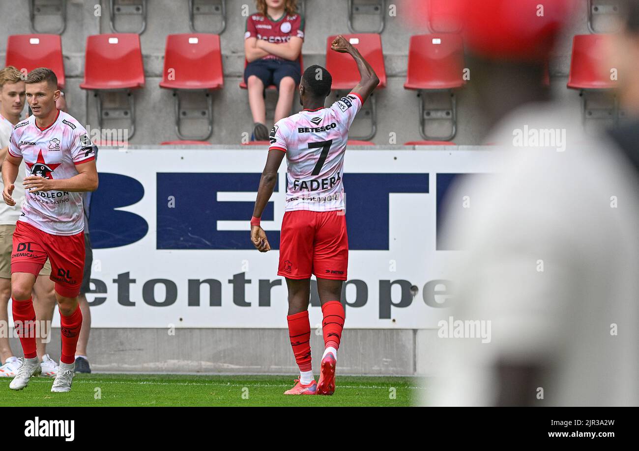 Waregem, Belgium, 21/08/2022, Essevee's Alieu Fadera celebrates after ...