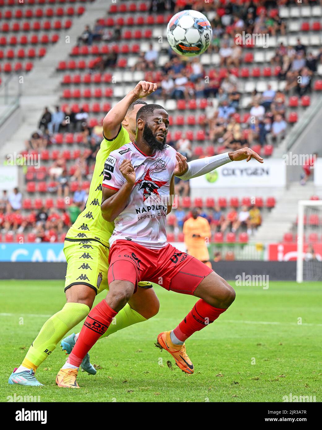 Waregem, Belgium, 21/08/2022, Charleroi's Adem Zorgane and Essevee's ...