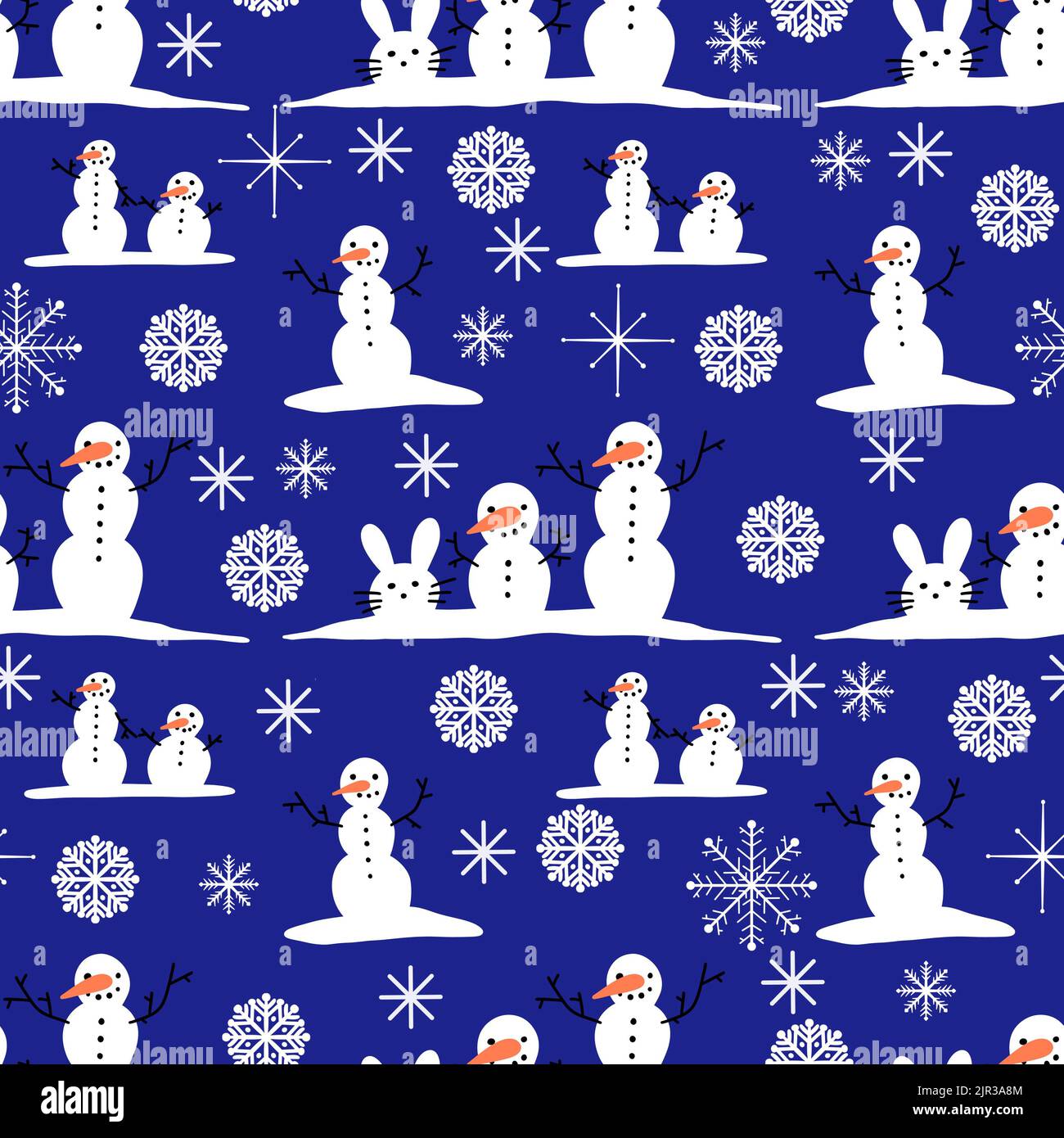 Winter seamless snowman and snowflakes pattern for Christmas wrapping ...