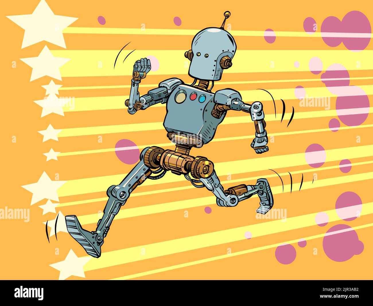 The robot runs along the red carpet. Leader Hero Stock Vector Image ...